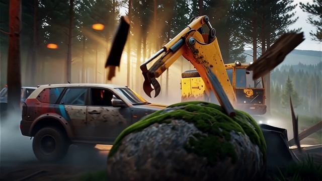 Экшен крутой аварии в игре BeamNG.drive в красочных тонах крутой графики #5 погоня в лесу на джипах