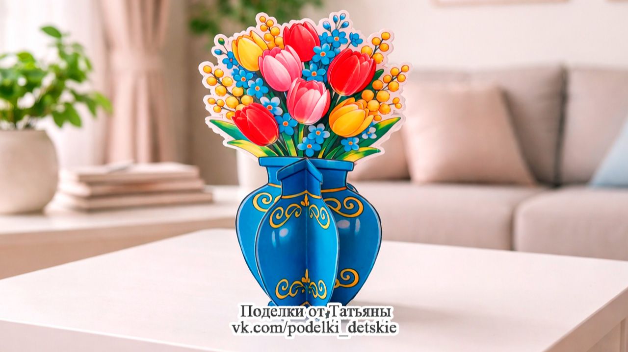 Поделка "Букет цветов в вазе". Весенние поделки для детей. Поделка для мамы