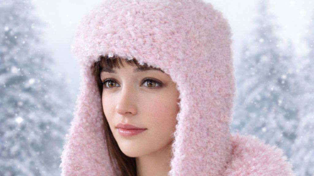 Шапка_ушанка букле сиреневая, ручная вязка