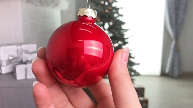 Набор стеклянных шаров, рождественский красный эмалевый, 60 мм, 10 шт., 2000247