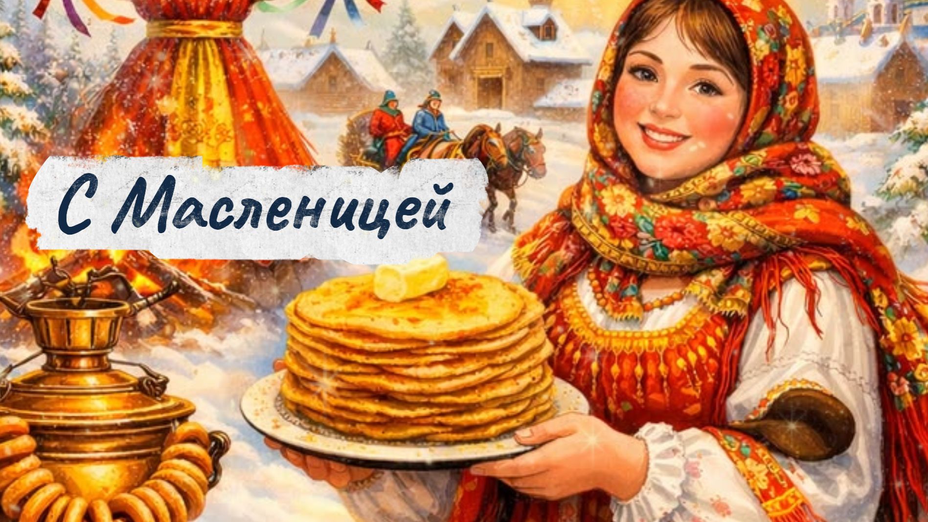 С Масленицей 2026! ✨ Красивые поздравления видеооткрытки
