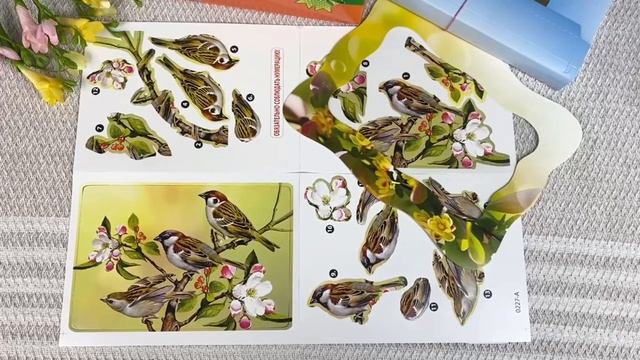 Объемная картинка Воробьи на ветке, 0227-А