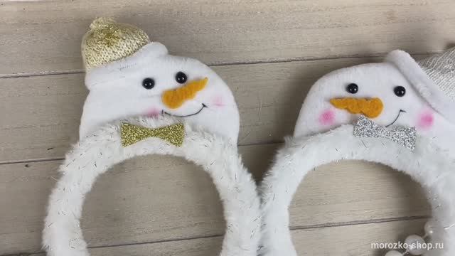 Новогодний ободок СЧАСТЛИВЫЙ СНЕГОВИЧОК в серебристой шапочке, 21 см, 916-0558-1