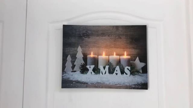 Светящаяся картина РОЖДЕСТВО ПРИ СВЕЧАХ, 4 тёплых белых LED-огня, 40х30 см, батарейки, AP-10680