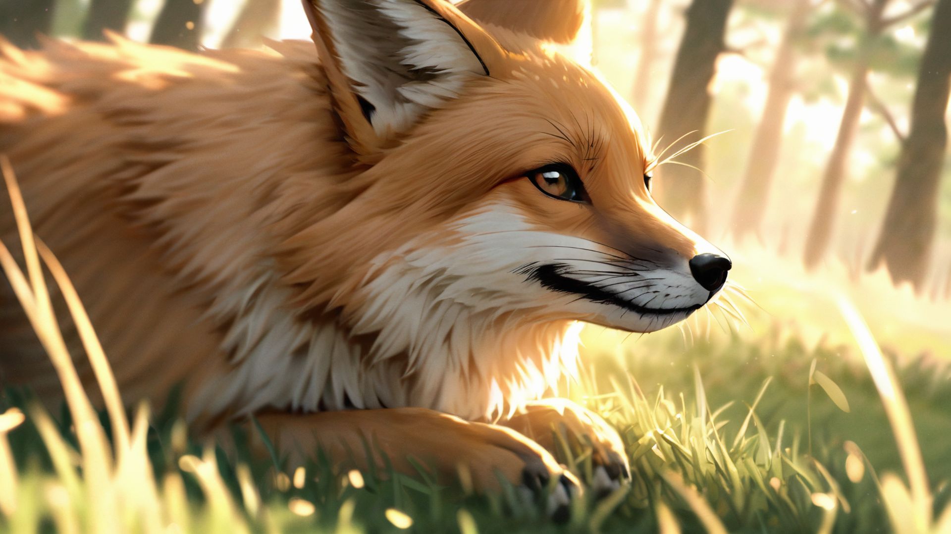 Лиса принюхивается в траве — спокойная анимация природы