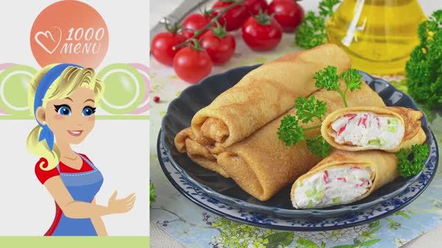 Фаршированные блины с крабовыми палочками и огурцом: пальчики оближешь!