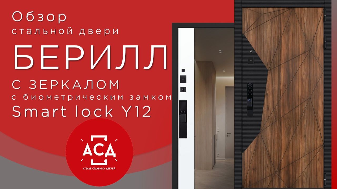 Стальная дверь Берилл с зеркалом c биометрическим замком Smart lock y12