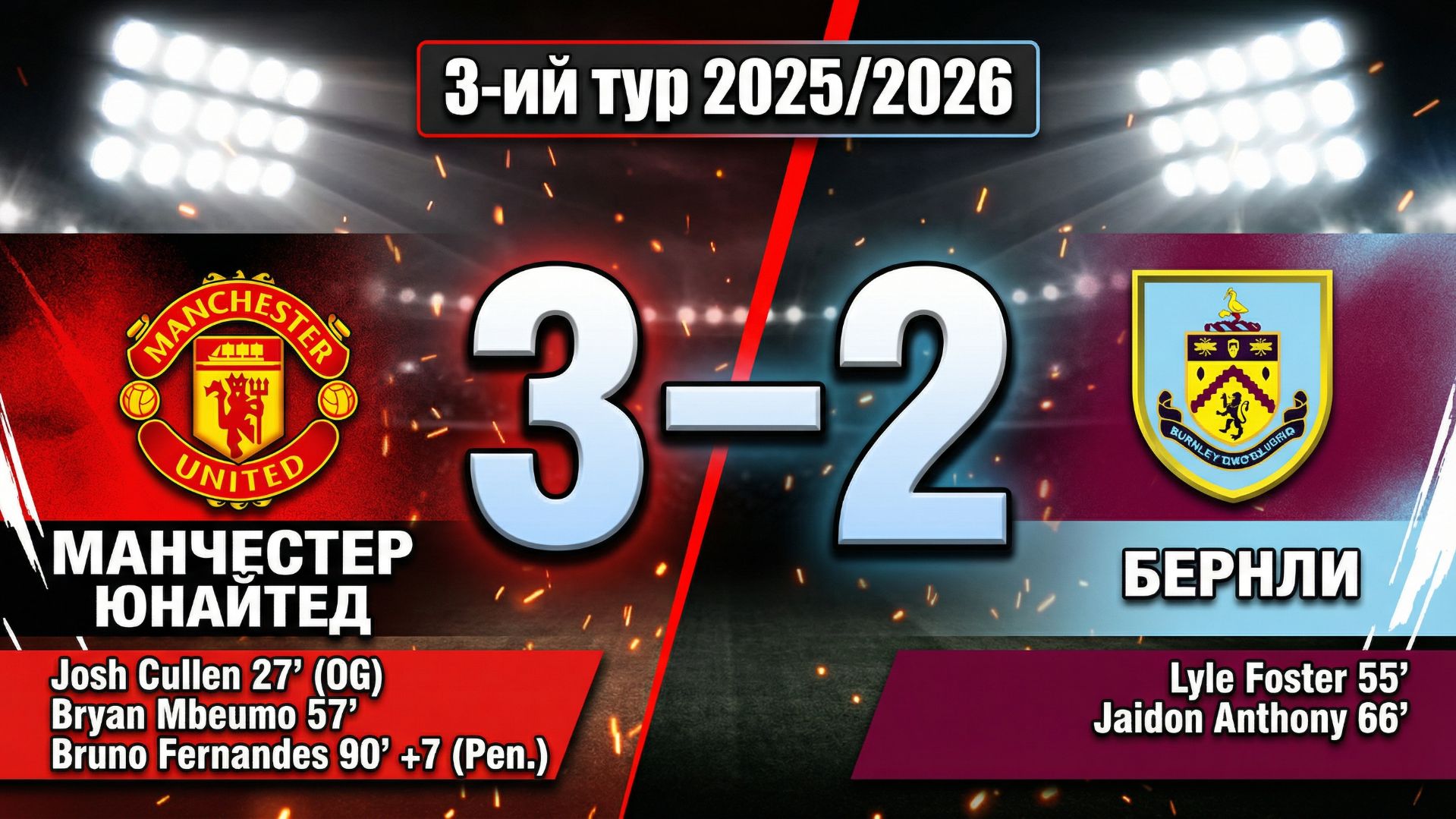 ГОЛЫ МАНЧЕСТЕР ЮНАЙТЕД - БЕРНЛИ // 3-ИЙ ТУР АПЛ 25/26
