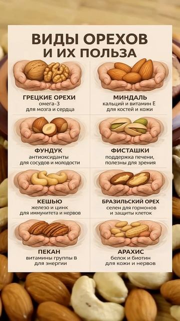 🥜 ВИДЫ ОРЕХОВ И ИХ ПОЛЬЗА ДЛЯ ОРГАНИЗМА