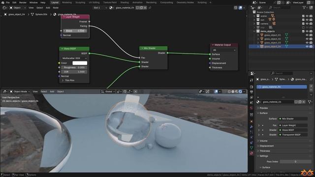 Урок 12. Настройка шейдеров стекла для корректного рендеринга с помощью EEVEE в Blender 4.5