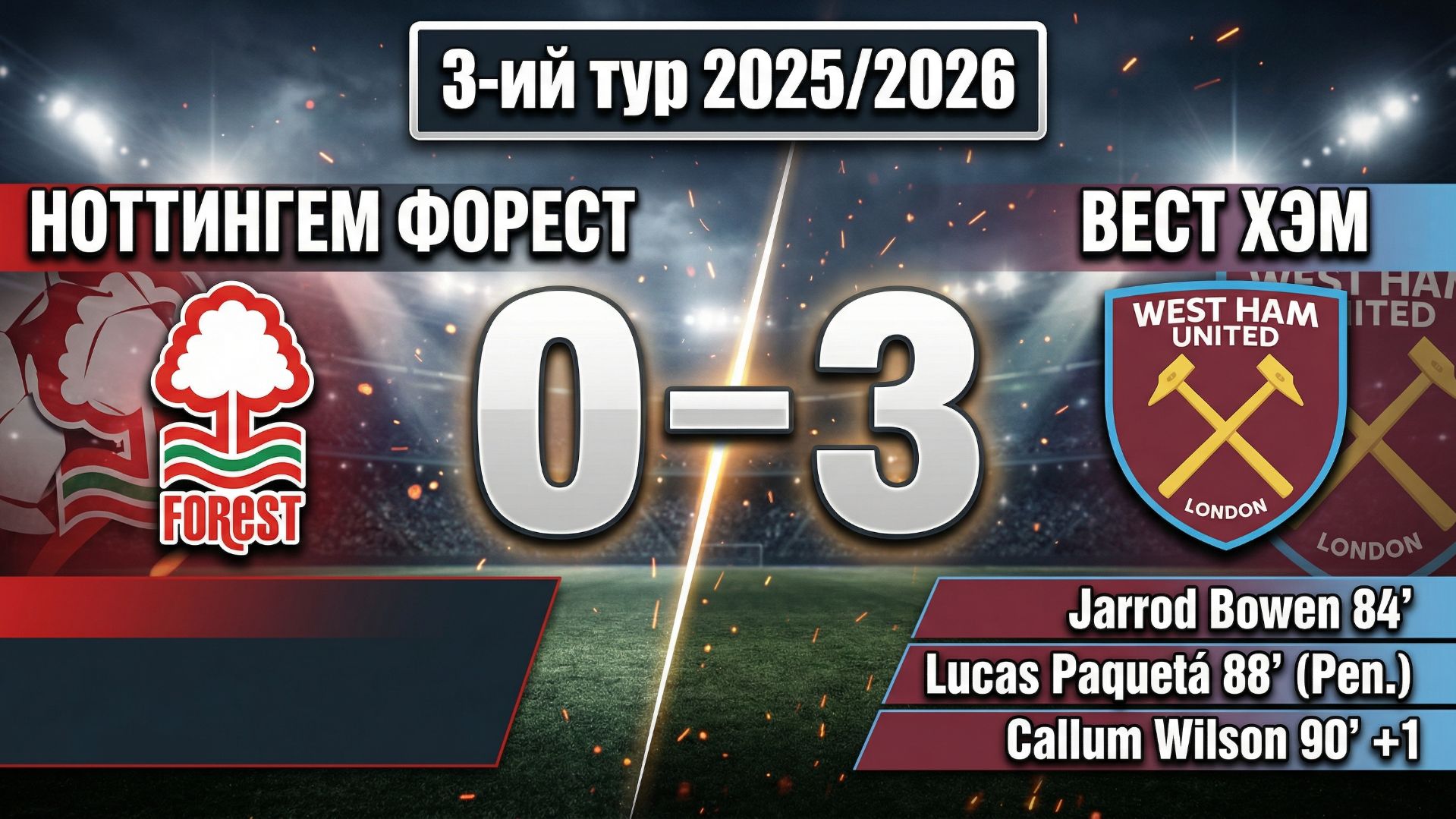 ГОЛЫ НОТТИНГЕМ ФОРЕСТ - ВЕСТ ХЭМ // 3-ИЙ ТУР АПЛ 25/26