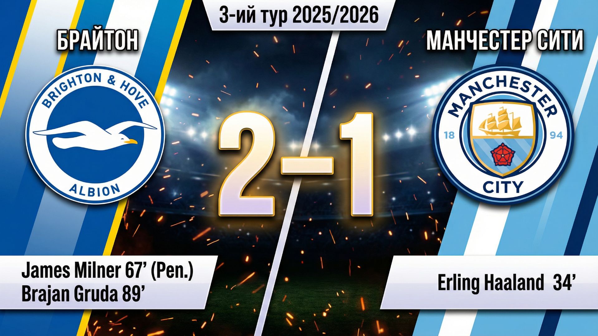 ГОЛЫ БРАЙТОН - МАНЧЕСТЕР СИТИ // 3-ИЙ ТУР АПЛ 25/26