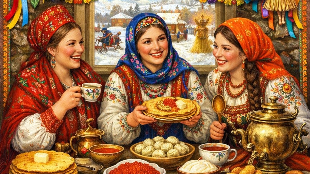 Широкая Масленица. Золовкины посиделки -шестой день Масленицы. Красивая музыкальная открытка.