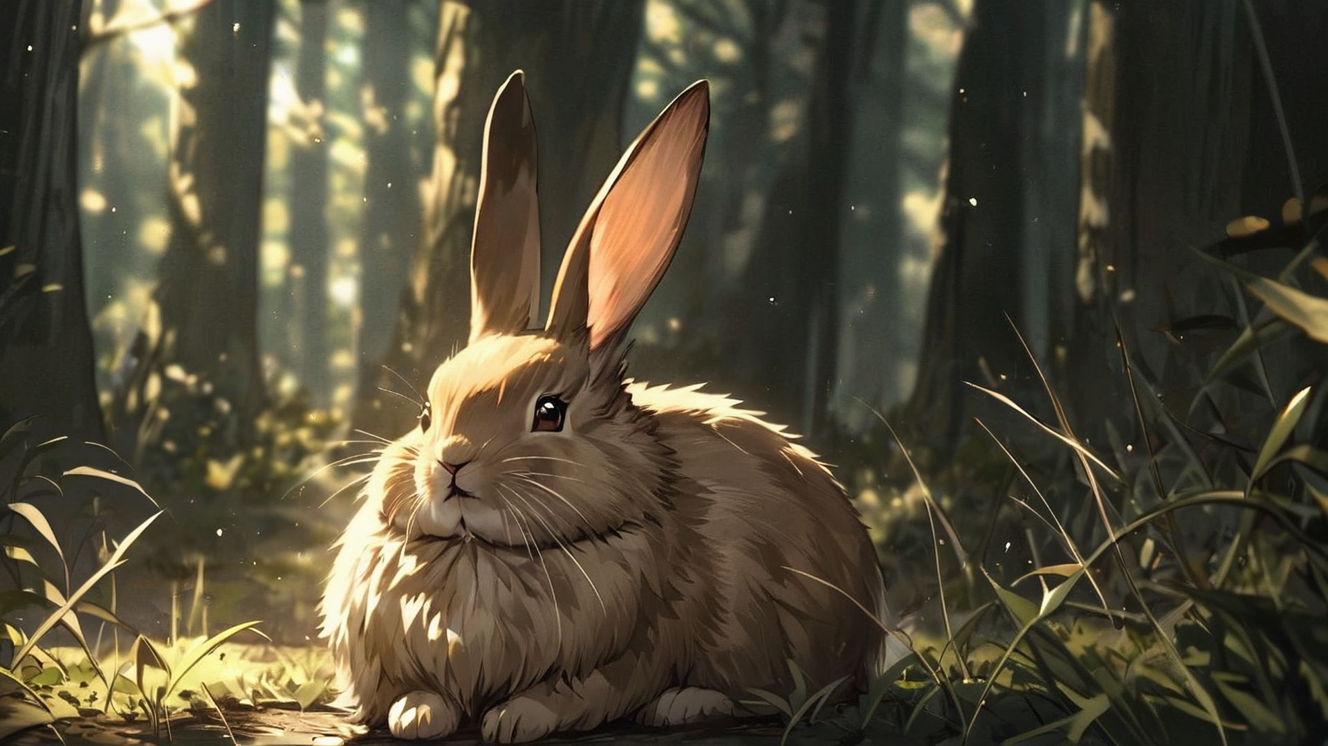 Кролик отдыхает в тихом лесу — спокойная анимация природы