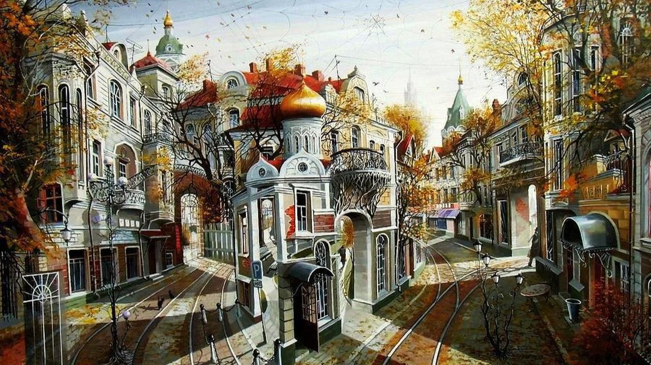 Романтические городские улочки на картинах художника Александра Стародубова.