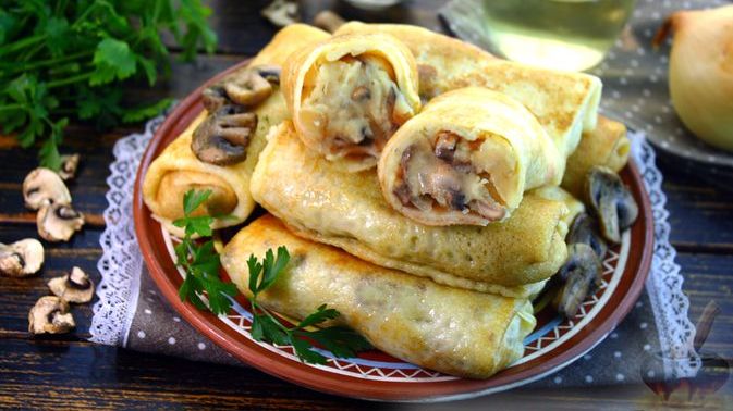 БЛИНЧИКИ С КАРТОШКОЙ И ГРИБАМИ