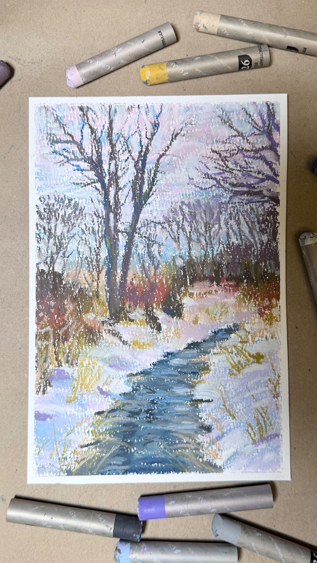 Нарисуем весенний пейзаж масляной пастелью 🖍️