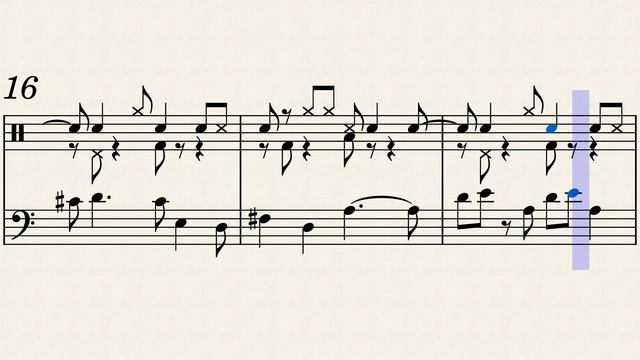 Бит вариации: бас - ударные. Нотный текст