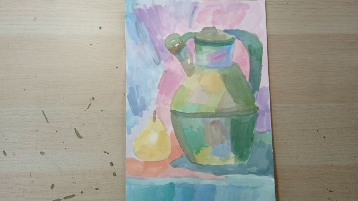 Урок 42. Натюрморт акварелью: чайник и груша.