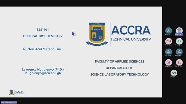 SBT 401 General Biochemistry (Evening): Nucleic Acid Metabolism I