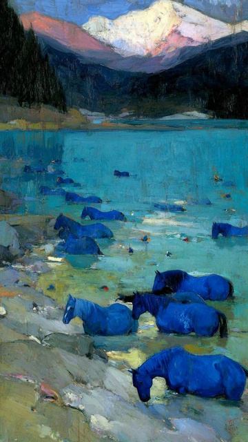 Купание синих коней (картина #1073) / Арт-студия Нормова