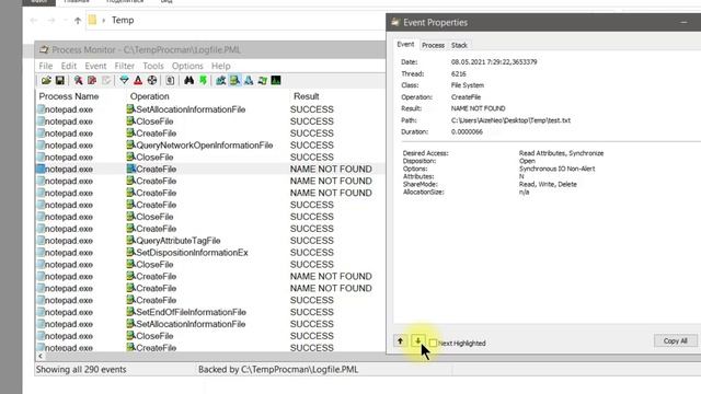 Программа Process Monitor 3.70: CreateFile_ReadFile_WriteFile_CloseFile