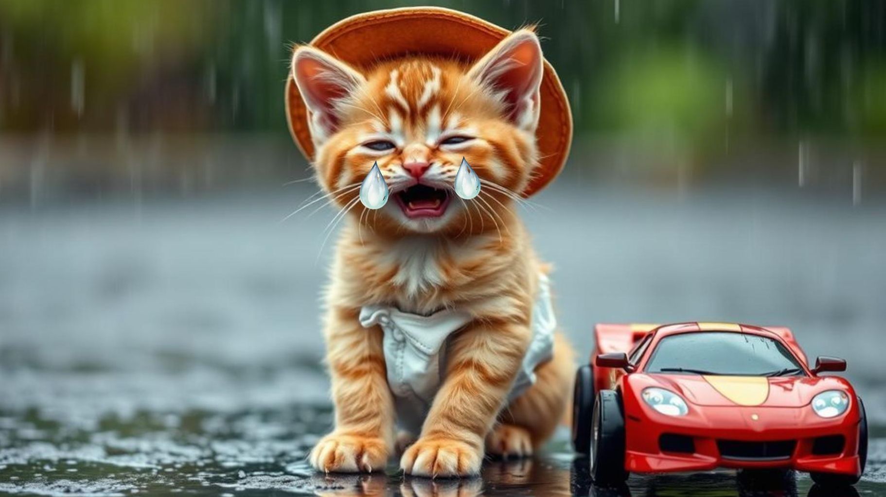 Мультики для детей.Котик попал под дождь,когда играл в машинки. Видео про котенка и хомяка