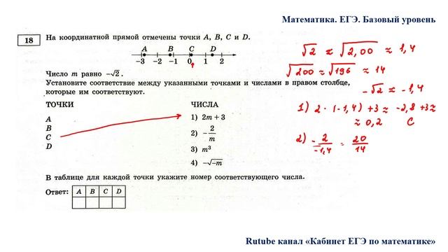 ЕГЭ. Математика. Базовый уровень. Задание 18. На координатной прямой отмечены точки А, В, С и D