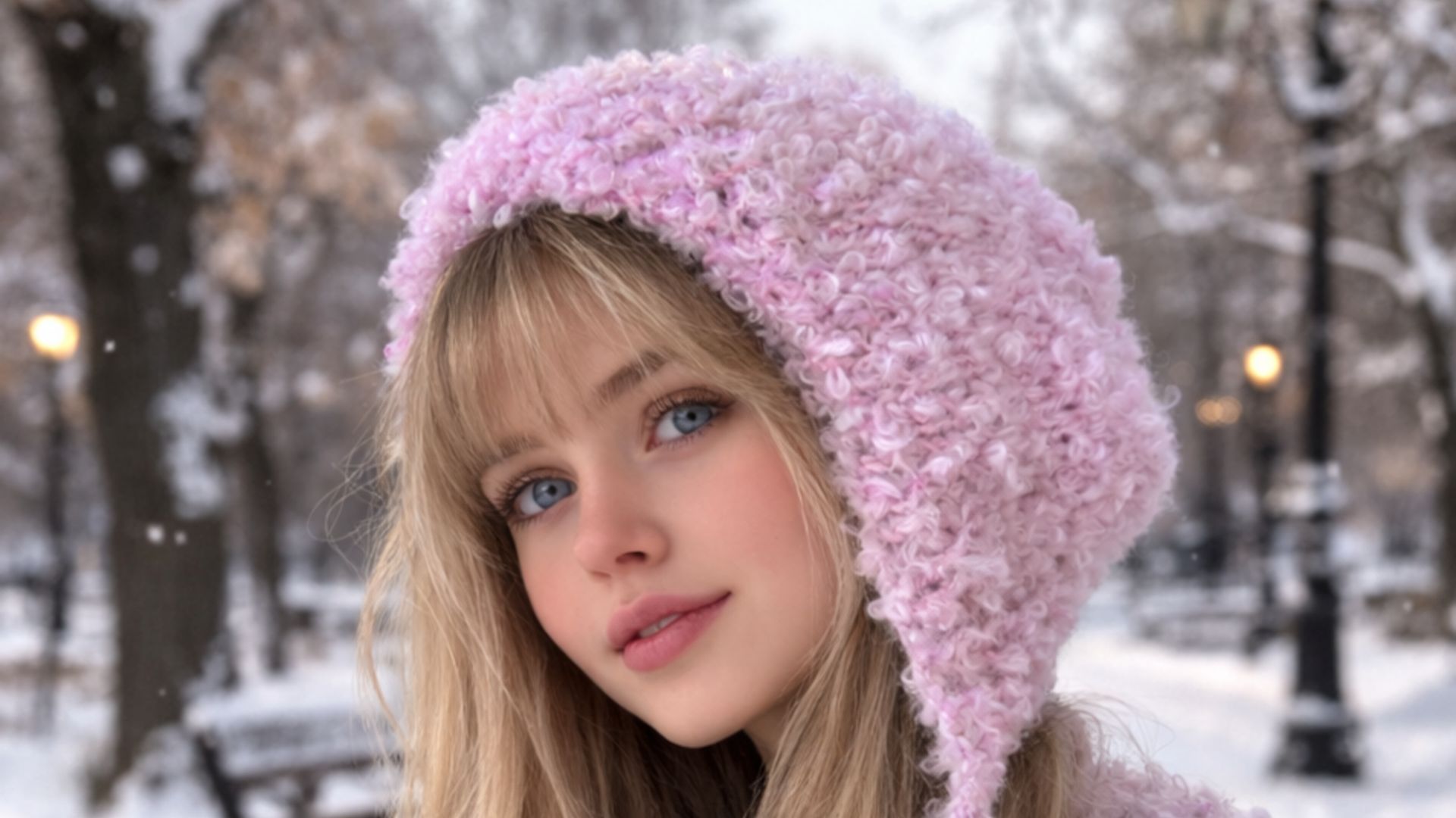 Шапка капор ручной вязки, букле, нежно-сиреневый цвет