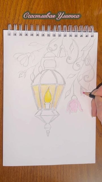 Рисунок карандашами Фонарь с цветами