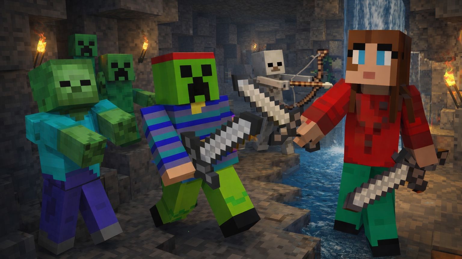 Юра и мама в большой пещере сражаются с монстрами - Выживание в новом мире. Часть 4