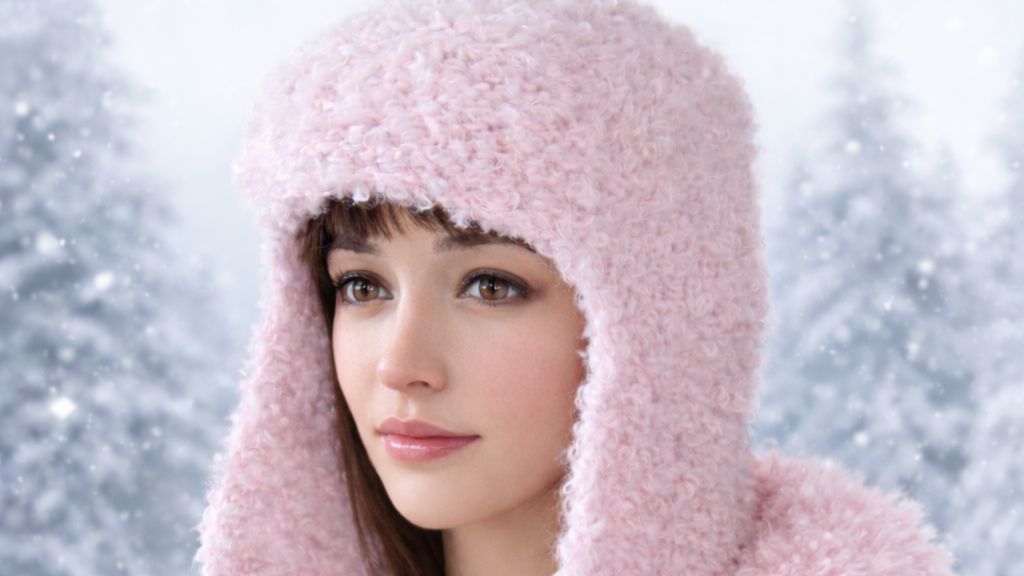 Шапка ушанка ручной вязки букле нежно-сиреневый цвет