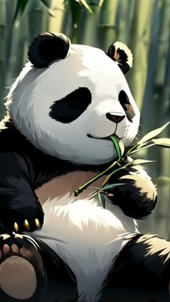 Панда ест бамбук