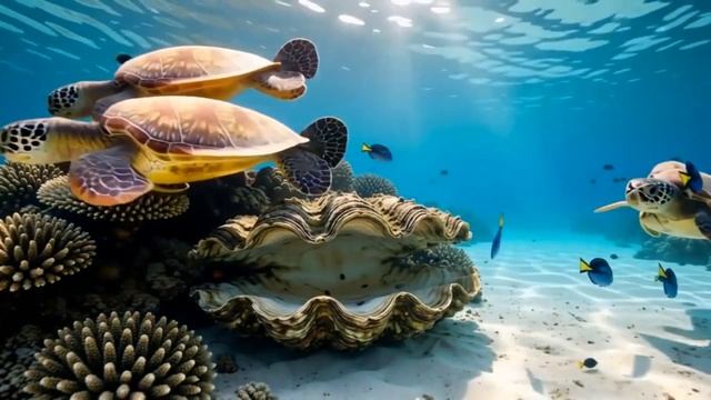 Созерцание | Подводный мир: морские черепахи и рыбки (Эмбиент 1080p)