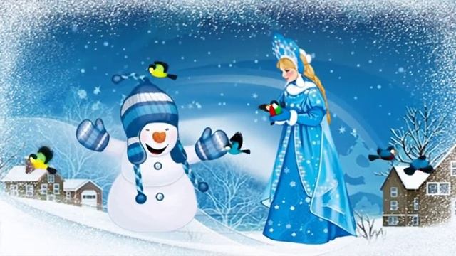 Снегурочка и снеговик танцуют анимация