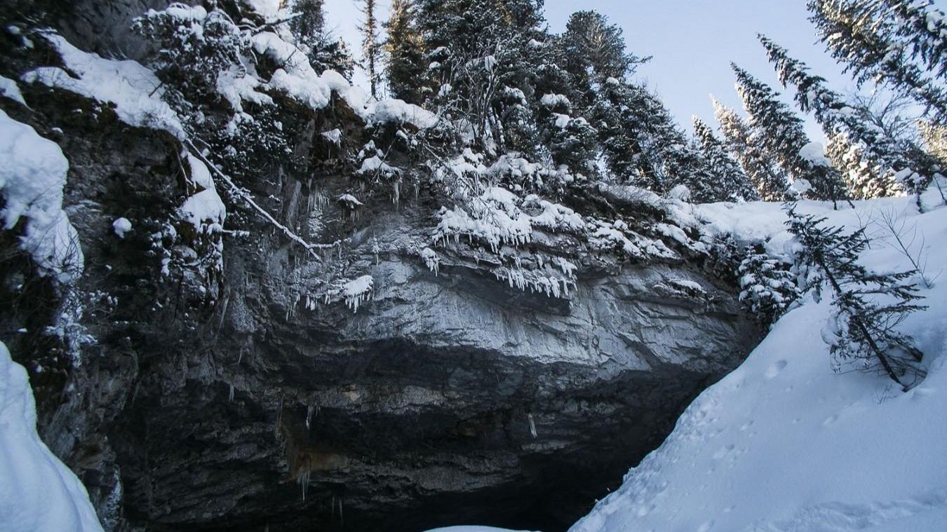 Тайга. Мистическая пещера в тайге, где подо льдом живет дыхание