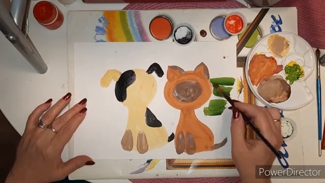 Урок для малышей. Рисуем котёнка и щенка гуашью.