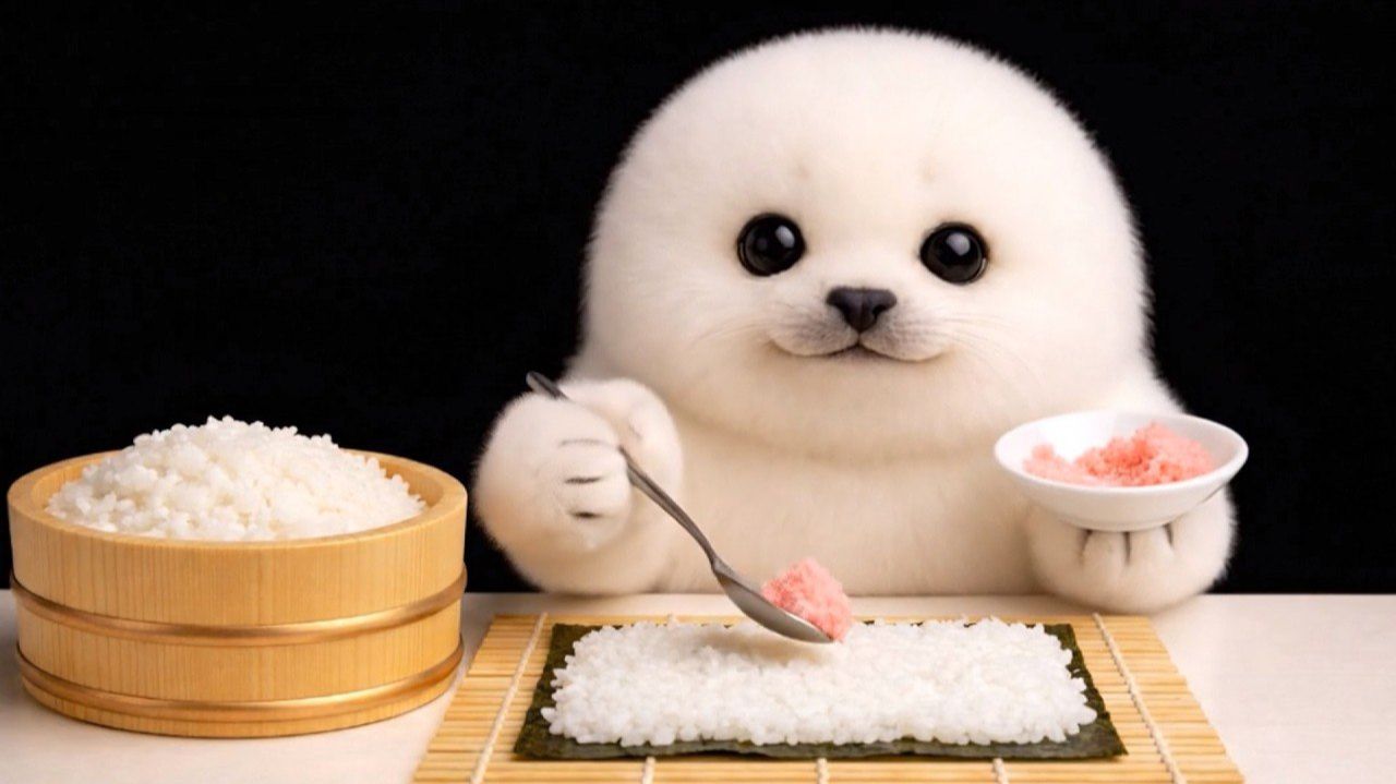 Тюлень готовит ролл с суши 🦭🍣