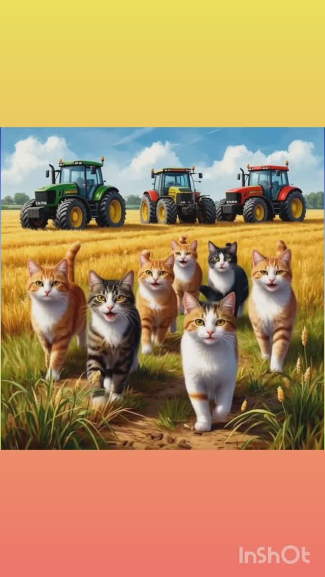 Кошки на тракторе Трактор Кошачий колхоз