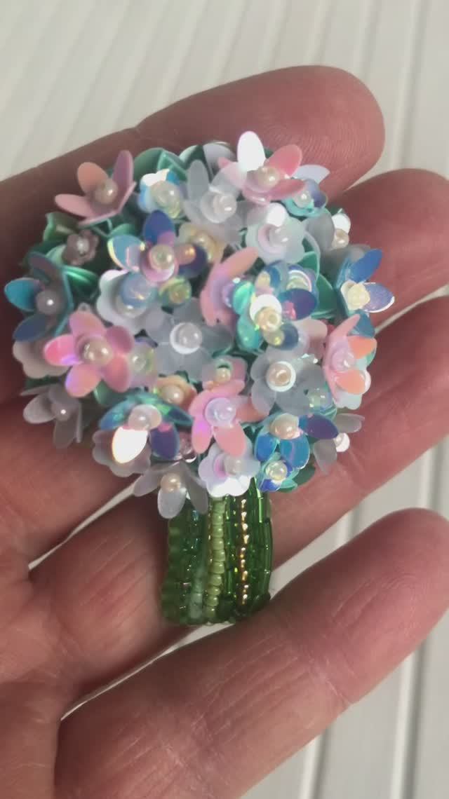 Брошь Букет нежно бирюзово-розовый 💐