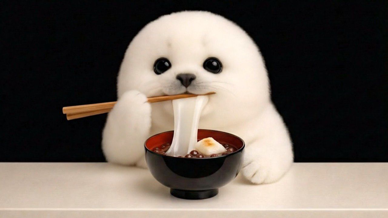 Тюлень и тёплый суп из сладкой красной фасоли 🦭🍵