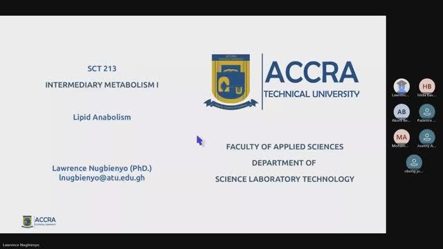 SCT 213 Biochemistry - Intermediary Metabolism I: Lipid Anabolism