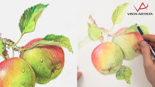Яркий летний сюжет акварельными карандашами "Яблоня"