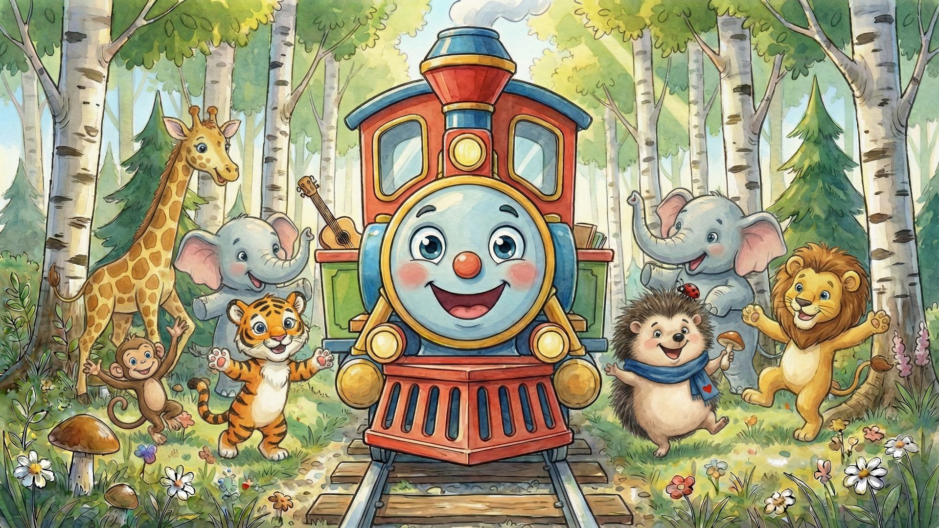 Мульт- песенка. Паровоз и Добрый ёжик. детская песня. Едет - едет паровоз