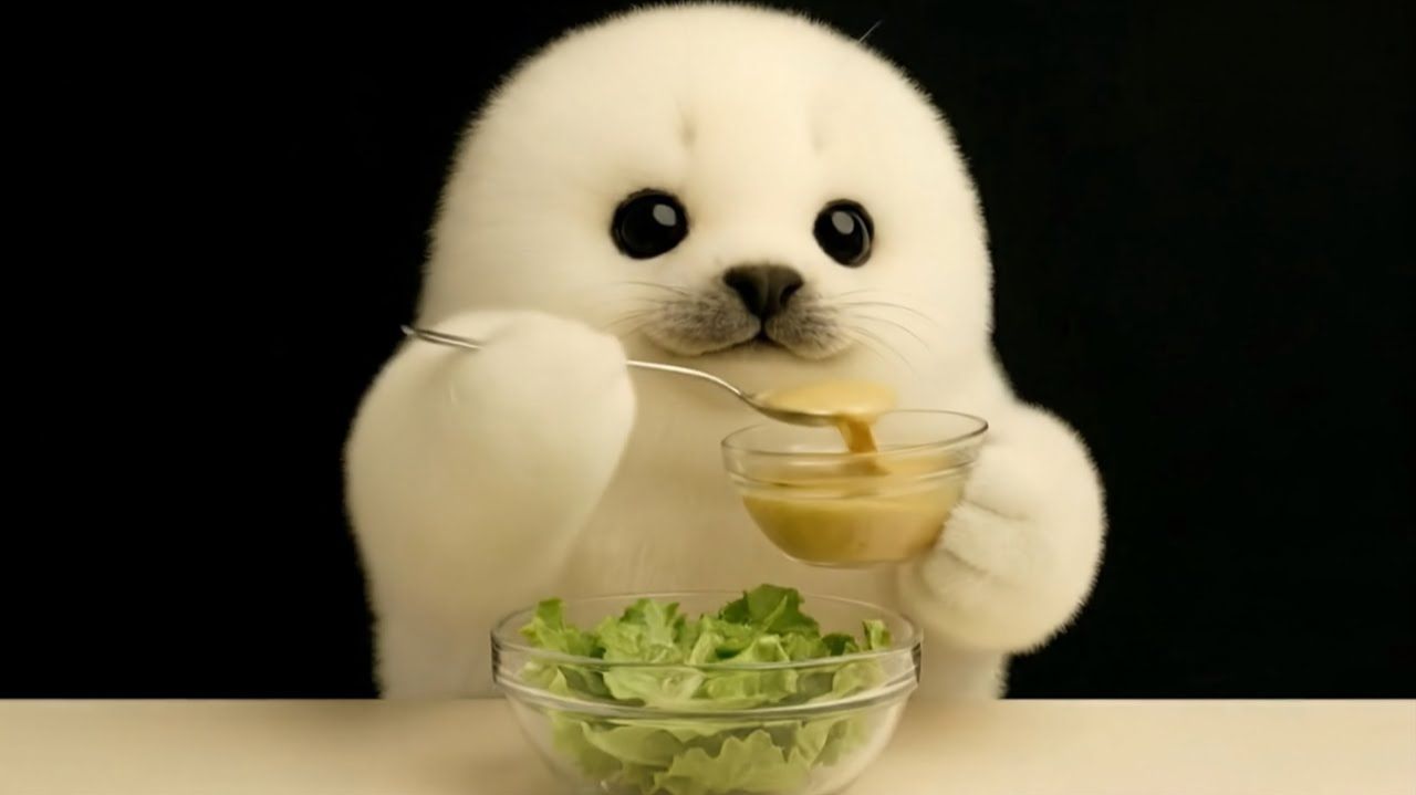 Тюлень лакомится хрустящим салатом с острова Авадзи 🦭