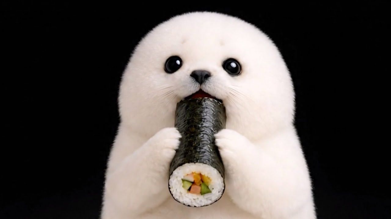 Тюлень лакомится роллом с суши 🦭🍣