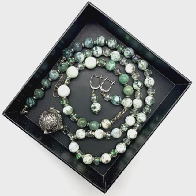 Комплект украшений из мохового агата МАГИЯ ПРИРОДЫ