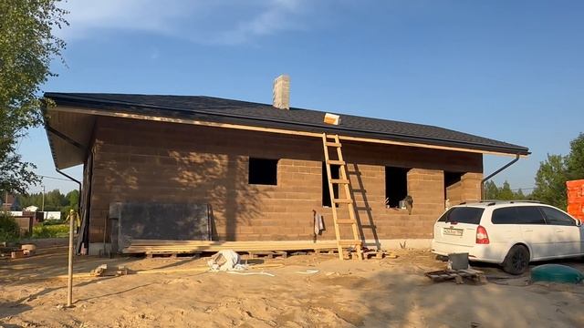 Завершение этапа строительства, теплый контур дом из теплоблока д. Рохма 06.06.2024
