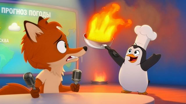 🦊🐧🔥 Лиса и пингвин-повар: горячий эфир 😂