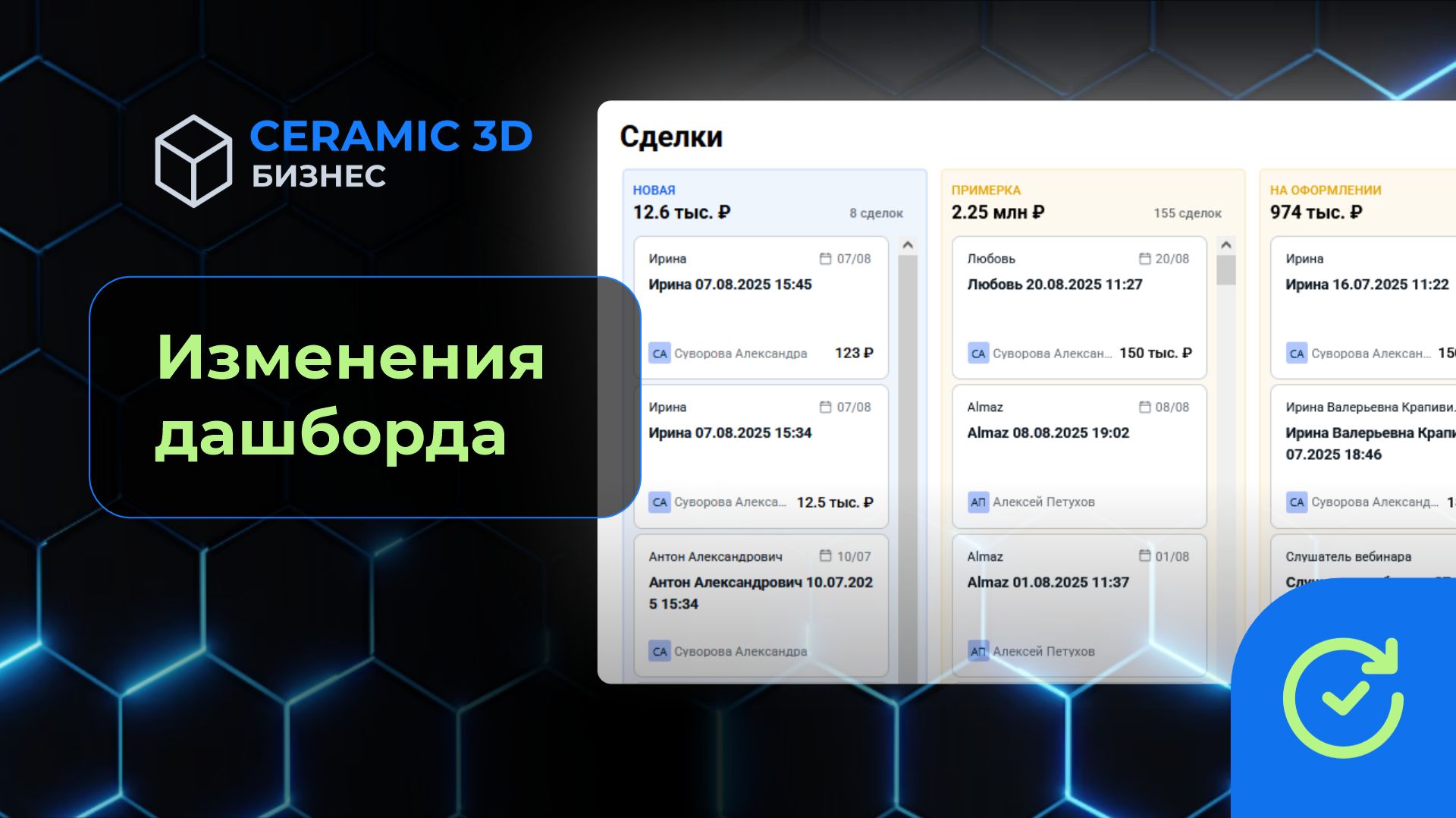 Изменения Дашборда | Сeramic 3D Бизнес